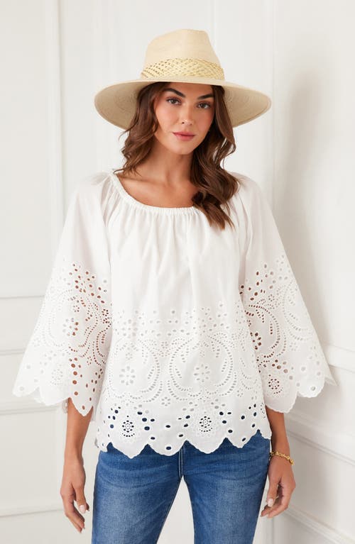 KAREN KANE Karen Kane Embroidered Cotton Blouse with Scalloped Edges